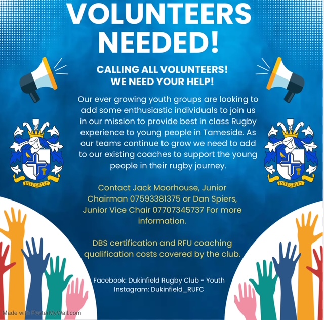 Volunteers Needed for our Youth Teams – Dukinfield Rugby Club